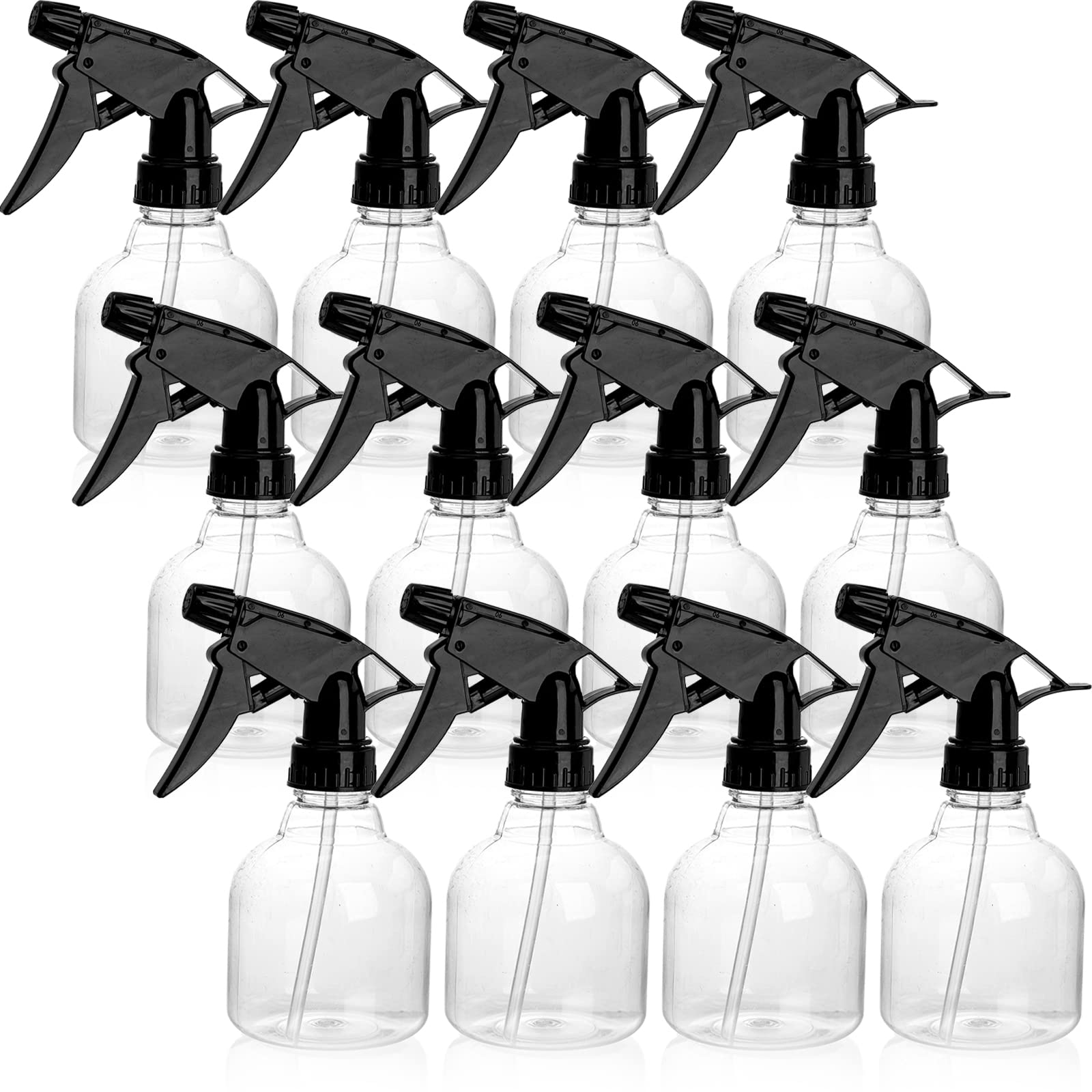 Bekith 12 Pack 8 Oz Empty Plastic Spray Bottle with Black Trigger Sprayers - Adjustable Head Sprayer from Fine to Stream - Refillable Sprayer for Water, Kitchen, Bath, Beauty, Hair, and Cleaning