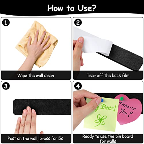 5PCS Felt Pin Board Bar Strips, COIDEA Bulletin Board Strips with 35 Pushpins for Office School Home Wall Decor, Self-Adhesive Felt Cork Board Strips for Paste Notes, Schedules, Photos