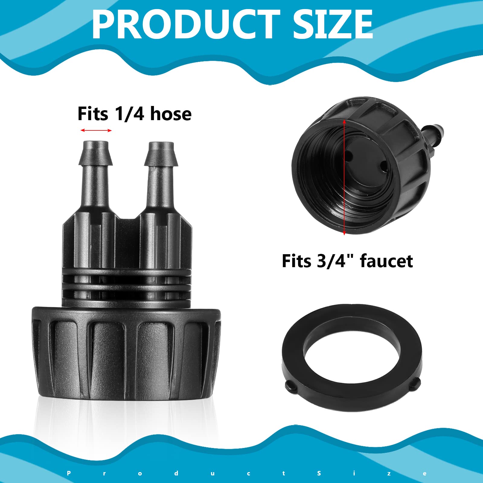 5 Pack Drip Irrigation Tubing Faucet Adapter Garden Faucet Hose Adapter Drip Irrigation Hose Connectors Faucet Connector with Washers for Garden Irrigation System(Double, Convert 3/4 to 1/4)