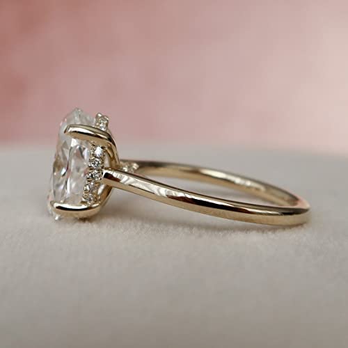 3 CT Oval Engagement Ring, Hidden Halo Moissanite Engagement Ring in 14K Yellow Gold, Ring Size - 6.5