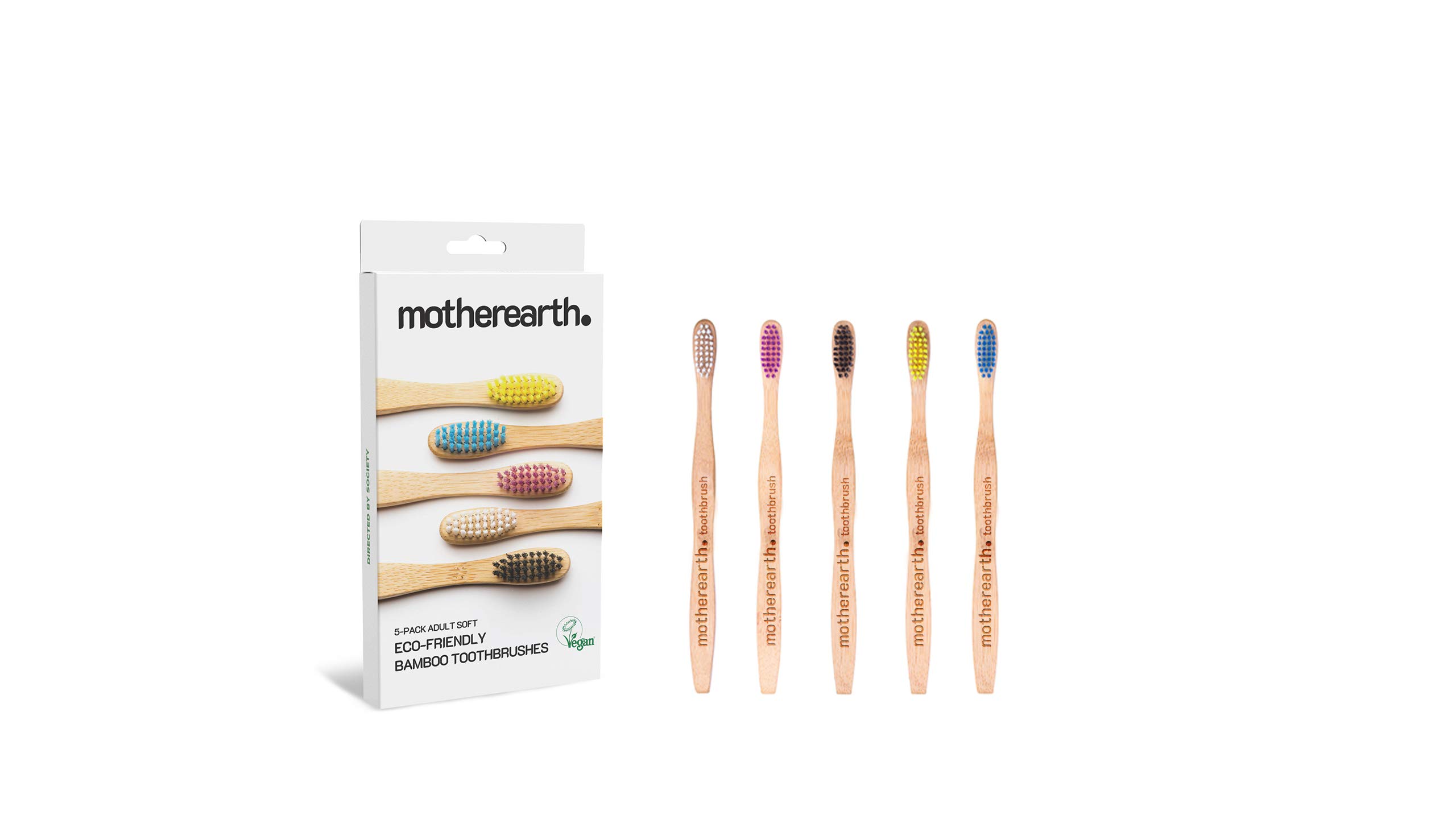MOTHEREARTH 5 Pack Bamboo Toothbrush Biodegradable - Eco Friendly - Antibacterial - Natural Bamboo Toothbrushes - BPA Free - Soft Bristles - Organic, Vegan Wooden Toothbrush - Dentist Recommended