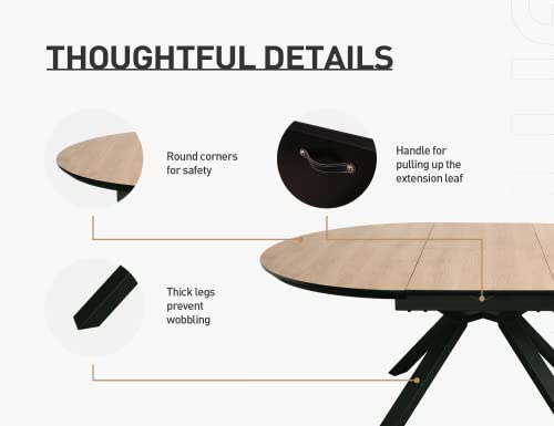 Acanva Extension Oval/Round Dining Table for 6, Expandable Butterfly Leaf & Sturdy Base, Suit for Kitchen, Living Room & Apartment, 51.2βW(+19.7β) x 51.2βD x 30.1βH, Light Oak