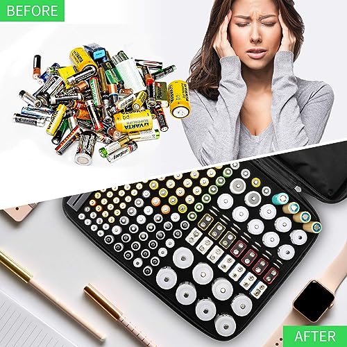 Keenstone Battery Organizer Storage Case, Fireproof Waterproof Explosionproof Battery Holder, Holds 199+ Batteries AA AAA C D 9V 18650, Battery Storage Box with Tester (Batteries Not Included)