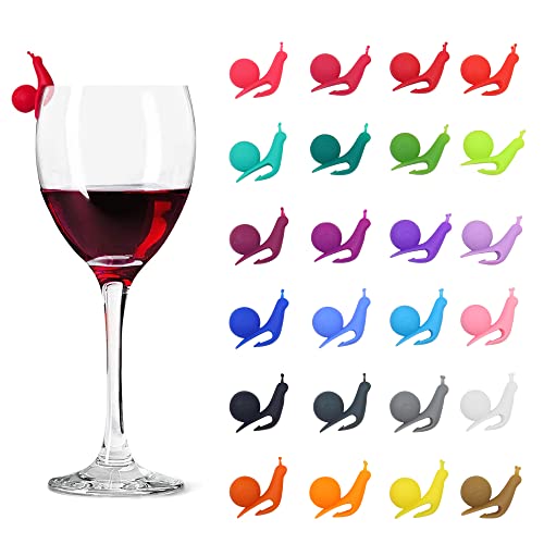 24 Pieces Cute Snail Silicone Wine Glass Charms Markers, Funny Colorful Drink Markers Silicone, Wine Glass Charms Markers Tags Identification for Champagne, Cocktails, Martinis (snail)