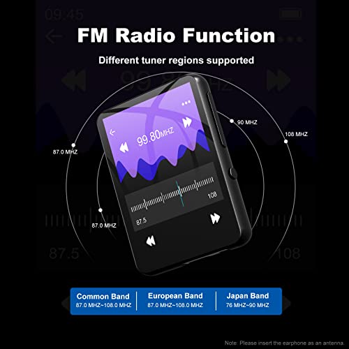 32GB MP3 Player with Bluetooth 5.0, Full Touch Screen MP3 and MP4 Player, Kids MP3 Player Portable Speakers Music Player Support FM Radio Recording Max Support TF Card 128GB(Black)