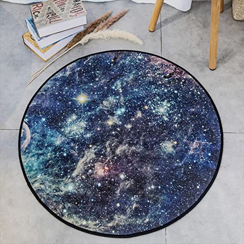 Galaxy Round Rugs, Universe Space Nebula Stars Starry Carpet Large Floor Mat for Living Room, Study, Kids Bedroom (Galaxy, 2.6 ft Diameter)