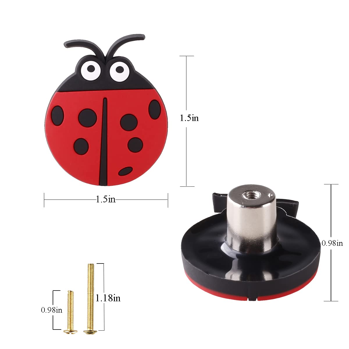 5 Pack Ladybug Shape Quality Silicone Knobs,Cartoon Drawer Pulls,Dresser Knobs,Cute Cabinet Pulls,Drawer Knobs for Kids Room Cabinets Closets Toy Organizer Box Bookcase Handle