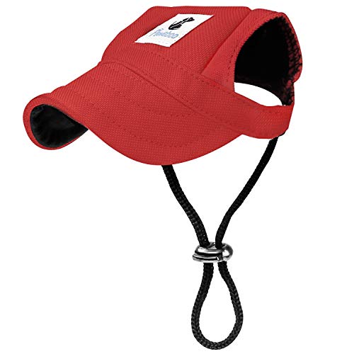 Pawaboo Dog Baseball Cap, Adjustable Dog Outdoor Sport Sun Protection Baseball Hat Cap Visor Sunbonnet Outfit with Ear Holes for Puppy Small Dogs, Large, Red