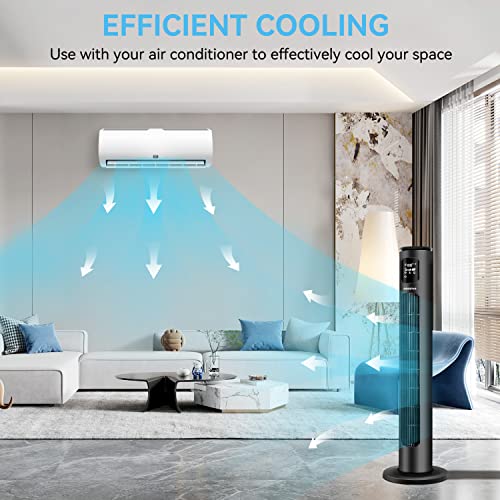 Aigostar Smart Tower Fan Oscillating Cooling Fan with Remote, Quiet Bladeless Standing Fans for Home Bedroom, 24H Timer 3 Speeds 3 Modes LED Display WiFi Voice Smart Control, Works with Alexa/Google