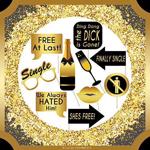 Divorce Party Decorations Kit | 10 Divorce Photo Booth Props | I Do I Did I'm Done! Banner | Divorcee Sash | 10 Gold Confetti Balloons and 10 Black Balloons