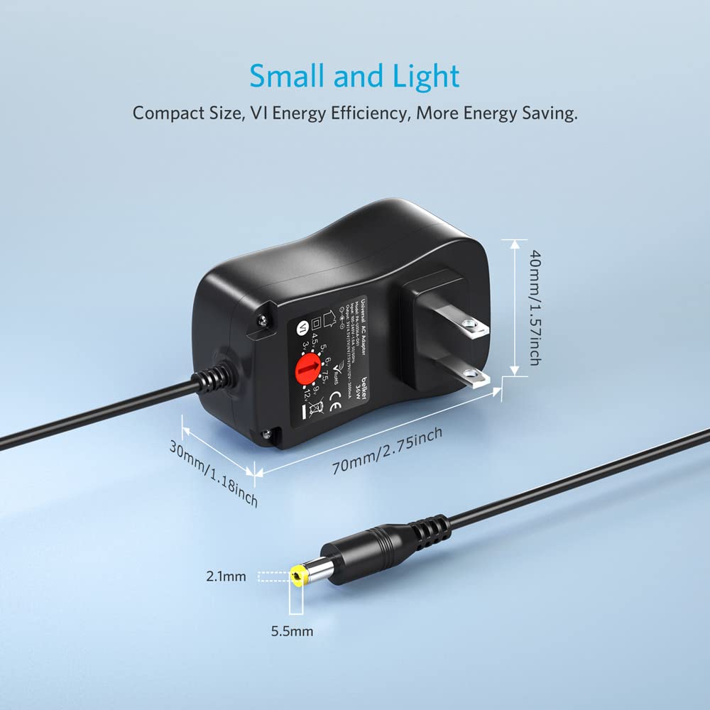 Belker 36W Universal 3V 4.5V 5V 6V 7.5V 9V 12V AC DC Power Adapter Supply for Household Electronics Routers TV Boxes LCD CCTV Cameras - 0.5A 1A 1.5A 2A 2.5A 3A 2500mA Max.