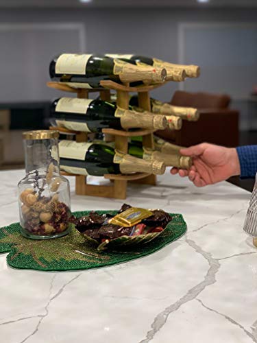 DECOMIL 9 Bottle Samurai Style Stackable Modular Wine Rack Wine Storage Rack Solid Bamboo Wine Holder Display Shelves, Wobble-Free (9 Bottle Capacity - Samurai Style Capacity)