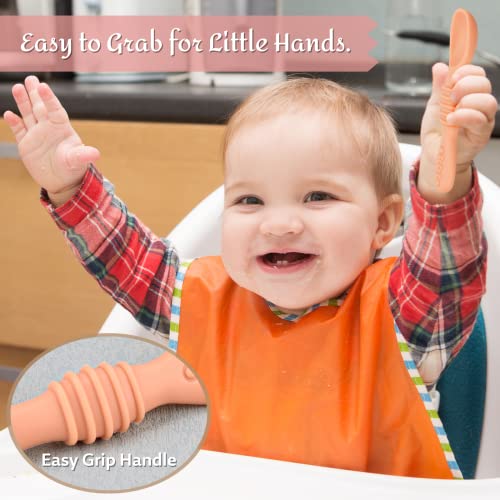 5 Pack Silicone Baby Spoons, First Stage Baby Spoons Self Feeding for Led Weaning, Food Grade Soft Silicone Toddler Utensils