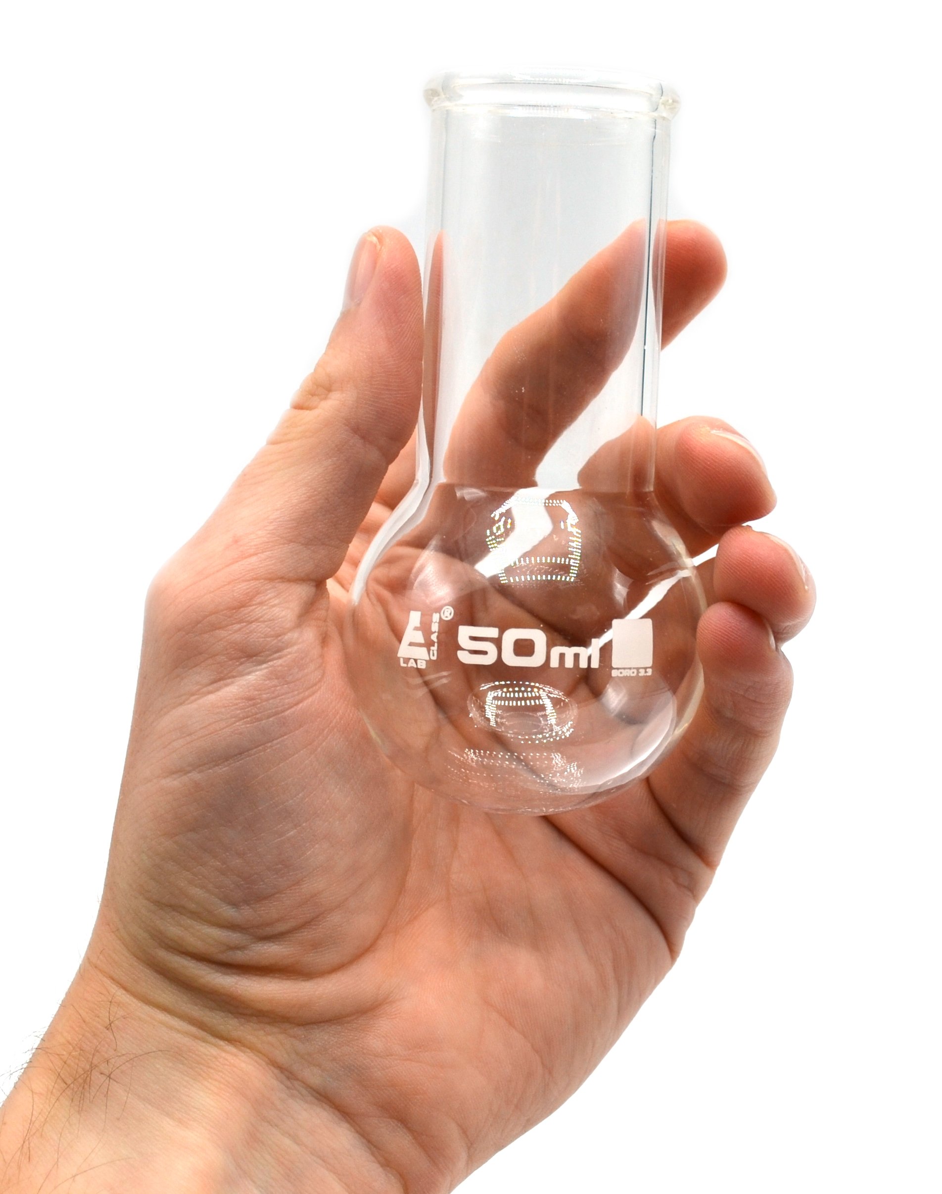 EISCO Boiling Flask, 50ml - Borosilicate Glass - Round Bottom, Wide Neck, Beaded Rim