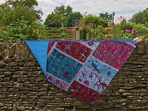 Maviss Homes Beautiful Indian Traditional Patchwork Super Soft Cotton Double Kantha Quilt | Throw Blanket Bedspreads | Cozy Blanket Quilt | Easy Machine Washable and Dryable; Multicolour