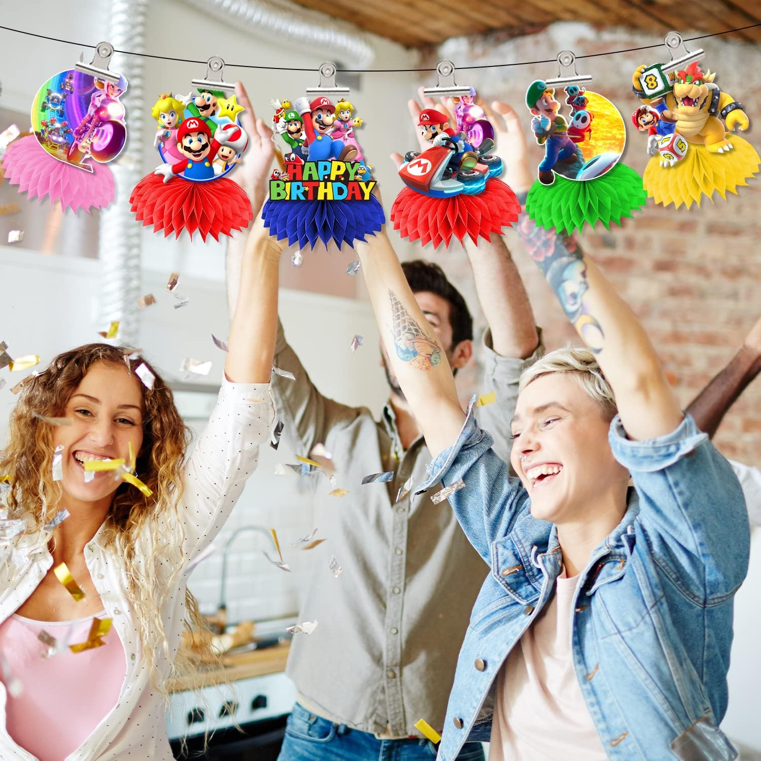 8 Pcs Super Brother Centerpieces for Birthday, Video Game Theme Centerpieces, Bros Decorations for Party, 3D Double Side Party Decorations, Party Supplies Table Decorations