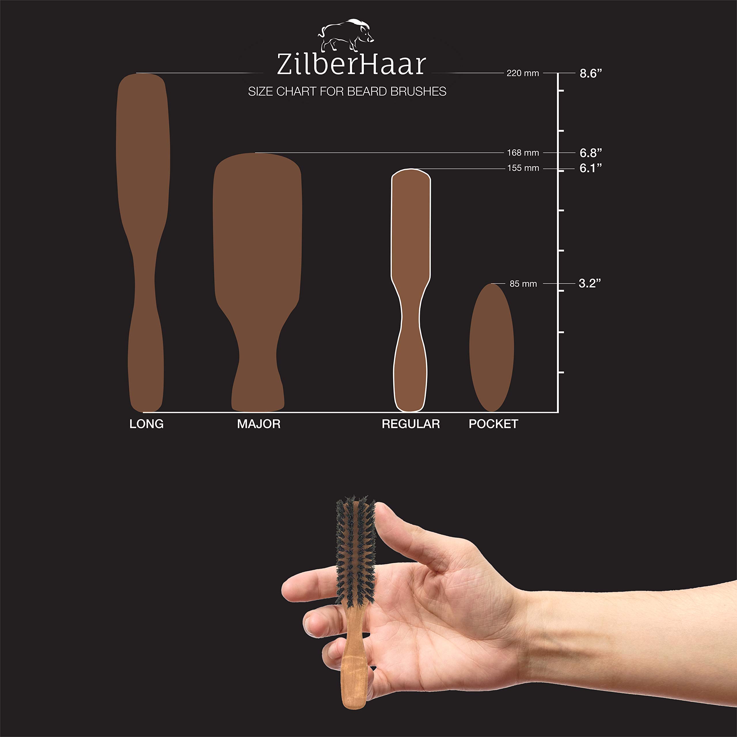 ZilberHaar Beard Brush Regular + Pocket Beard and Mustache Brush with Stiff Boar Bristles
