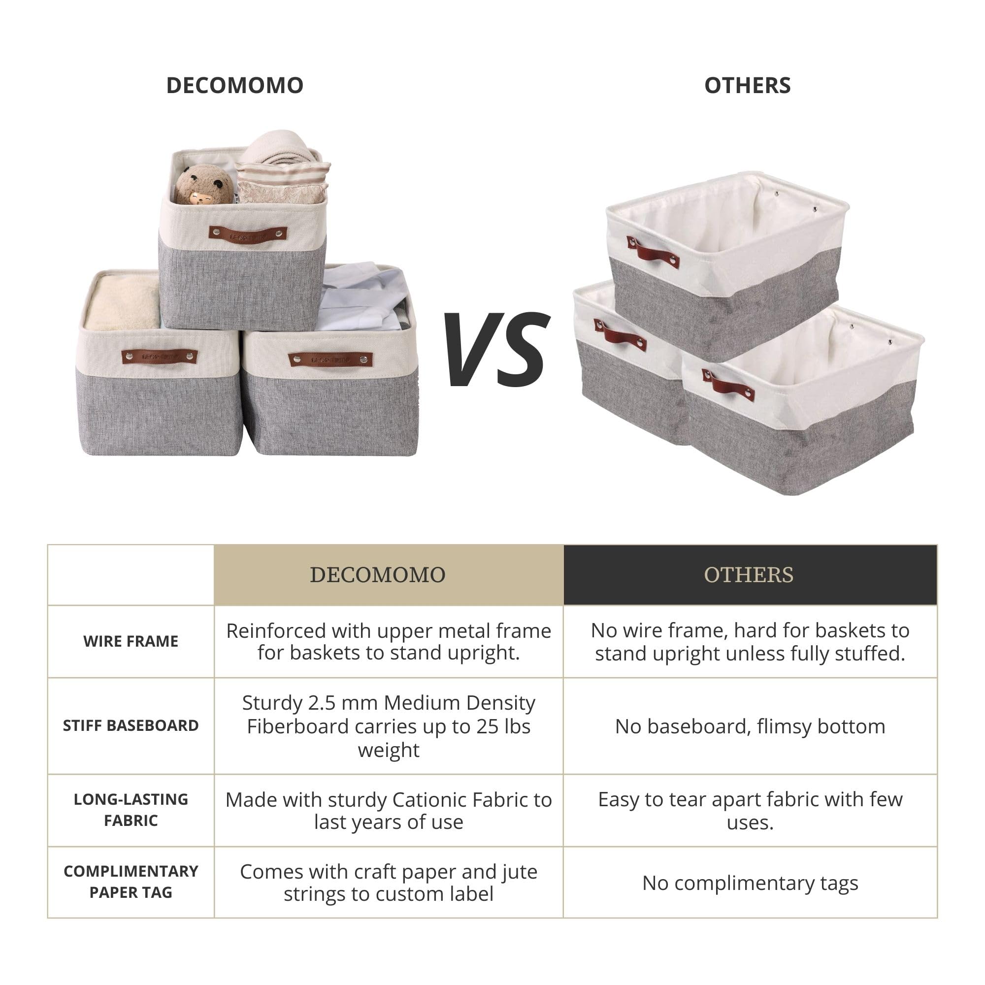 DECOMOMO Storage Bins Fabric Storage Baskets for Shelves, Linen Closet Organization Toys Nursery (Grey and White, XL - 3 Pack)