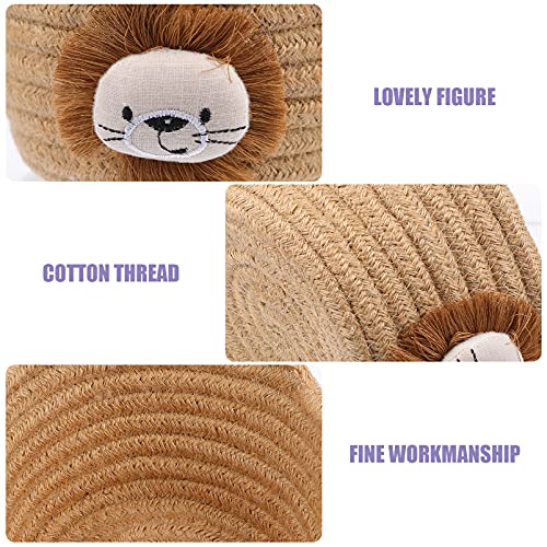 Cabilock Cotton Rope Storage Basket Woven Decorative Laundry Basket with Lion Sundries Hamper Storage Holder Nursery Bin for Bathroom Shelf Makeup Organization Khaki