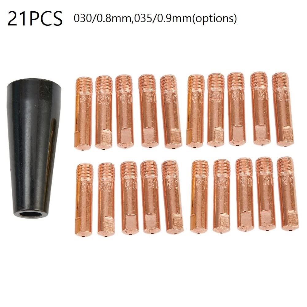 21PCS Gasless Flux Nozzle Tip for TITANIUM Easy-Flux 125 Amp Welder 56355 56359,030/0.8 mm Tip, Torch Welding Accessories MIG Welder Nozzle Contact Tips