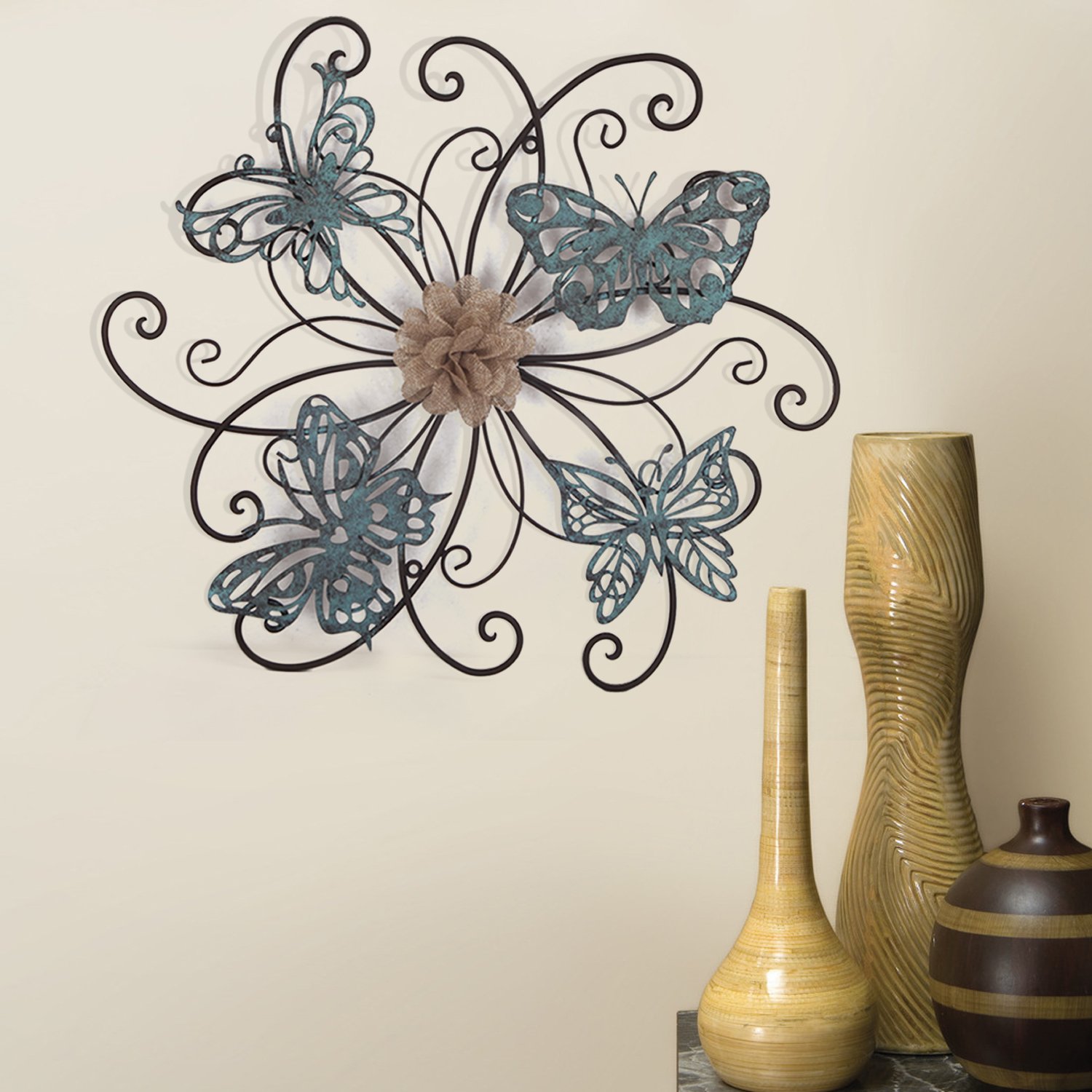 Asense Metal Butterfly Wall Décor Flower Wall Sculpture Art Home Decoration for Living Room Bedroom Indoor Outdoor