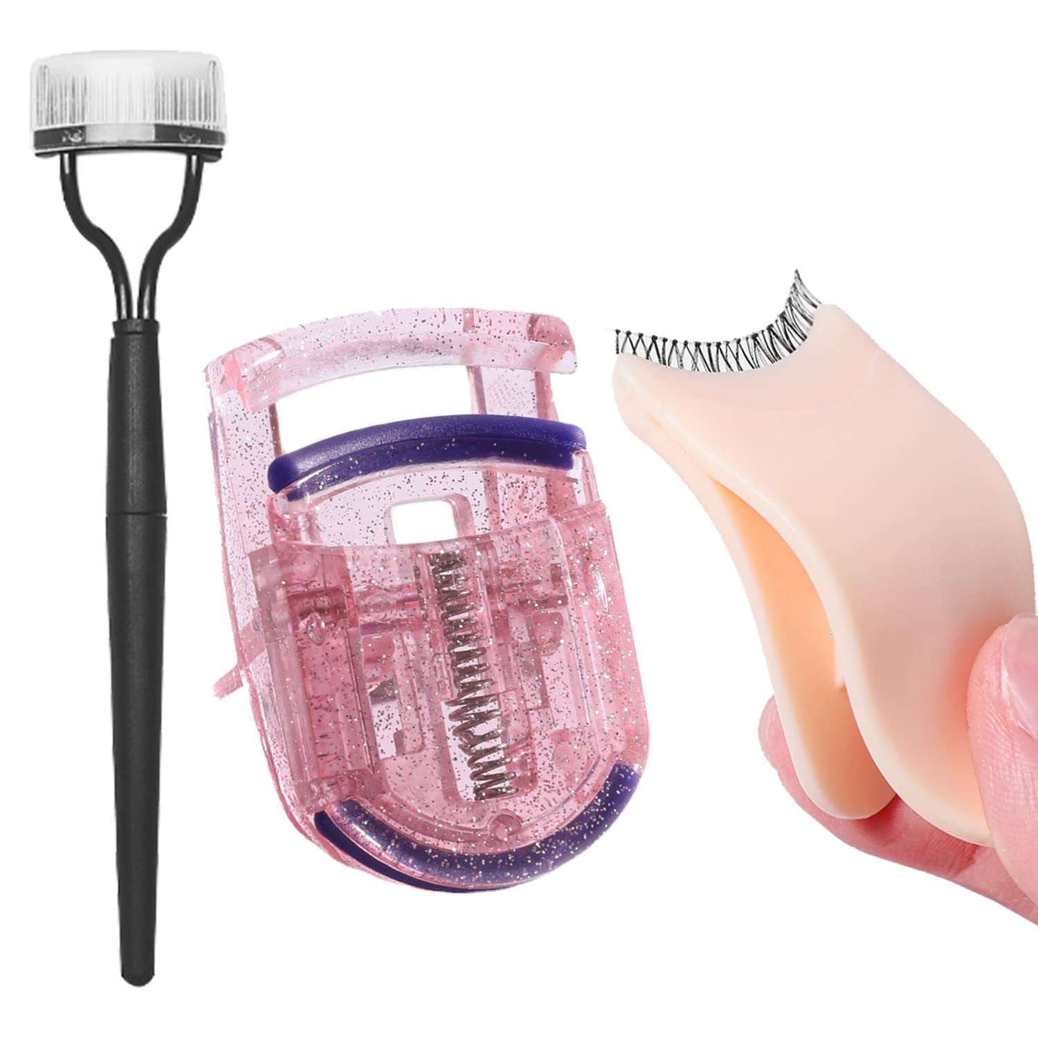 3 in 1 Eyelash Application Tool Kit,Mascara Comb Eyelash Separator Portable Mini Eyelash Curler and False Eyelash Applicator Tweezers Extensions Clips Eyelashes Buddy Kit (A)