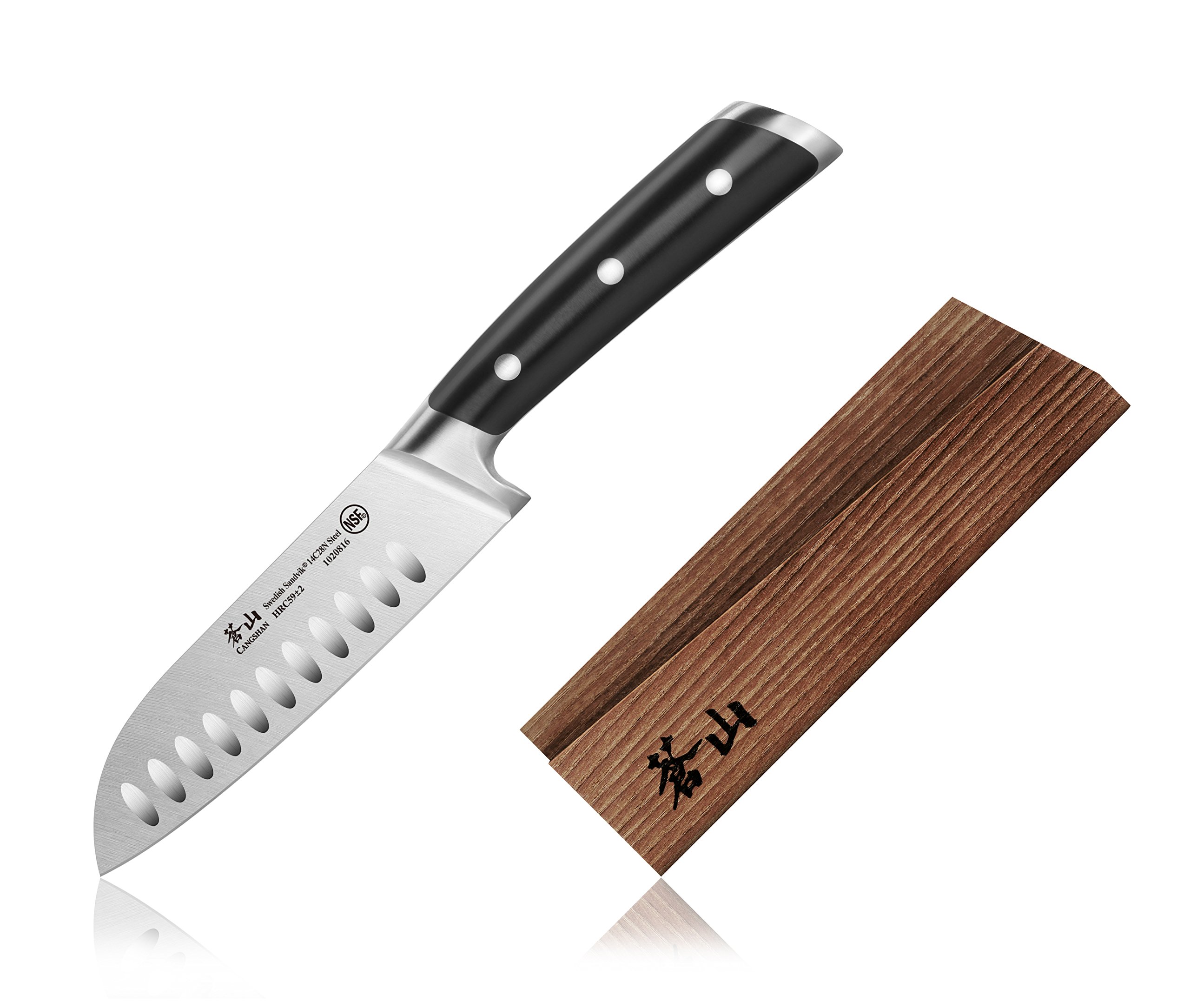 Cangshan TS Series 1020823 Swedish 14C28N Steel Forged 5-Inch Santoku Knife and Wood Sheath Set