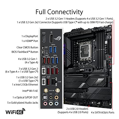 ASUS ROG Strix Z790-E Gaming WiFi 6E LGA 1700(IntelĀ® 12th&13th Gen) ATX Gaming Motherboard(PCIe 5.0, DDR5,18+1 Power Stages,2.5 Gb LAN,Thunderbolt 4,5xM.2, 1xPCIe 5.0 M.2,Front Panel USB 3.2 Port)