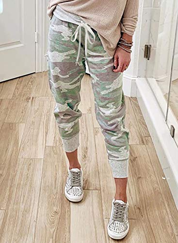 Acelitt Woman Fashion 2023 Casual Fall Drawstring Elastic Waist Camo Joggers with Pockets Sweatpants Workout Gym Comfy Athletic Pants Green XL