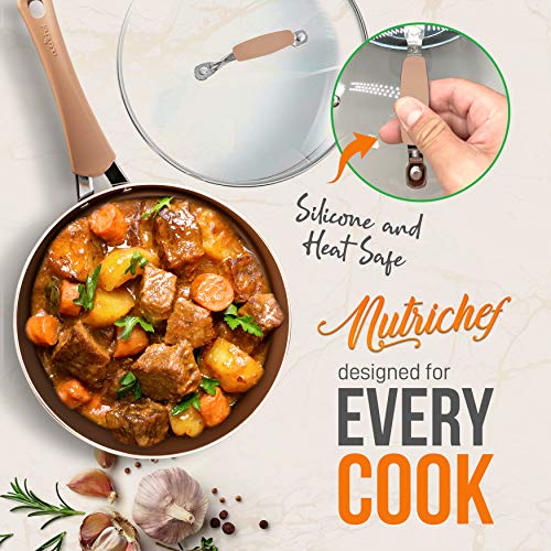 NutriChef 20-Piece Nonstick Kitchen Cookware Set - PTFE/PFOA/PFOS-Free Heat Resistant Kitchen Ware Pots Baking Pan Set w/Saucepan, Frying Pans, Cooking Pots, Oven Pot, Lids, Matt Gold NutriChef