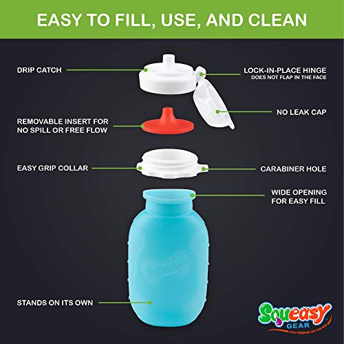 Blue 6 oz Squeasy Snacker Spill Proof Silicone Reusable Food Pouch - for Both Soft Foods and Liquids - Water, Apple Sauce, Yogurt, Smoothies, Baby Food - Dishwasher Safe