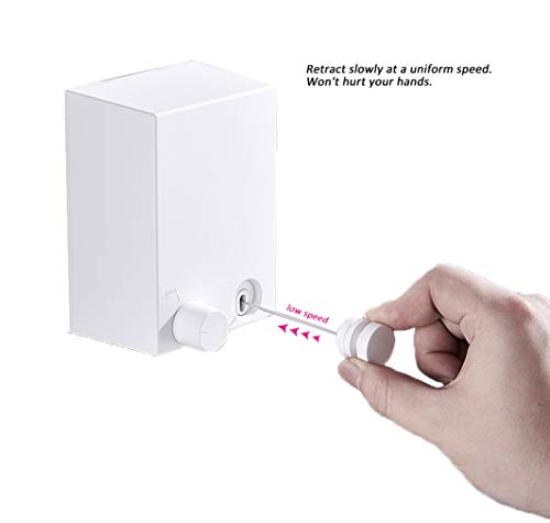 ELLO&ALLO Adhesive Retractable Clothesline with Adjustable Stainless Steel Rope String Hotel Indoor Clothes Dryer, Wall Mounted Shower Drying Line for Bathroom, 13.8 Feets (White)
