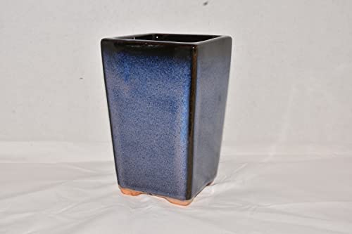 4.5'' Tall Purple & Blues Reactive Glaze Rectangle Shape Bonsai Cactus Planter Plant Pot, Blues & Purples