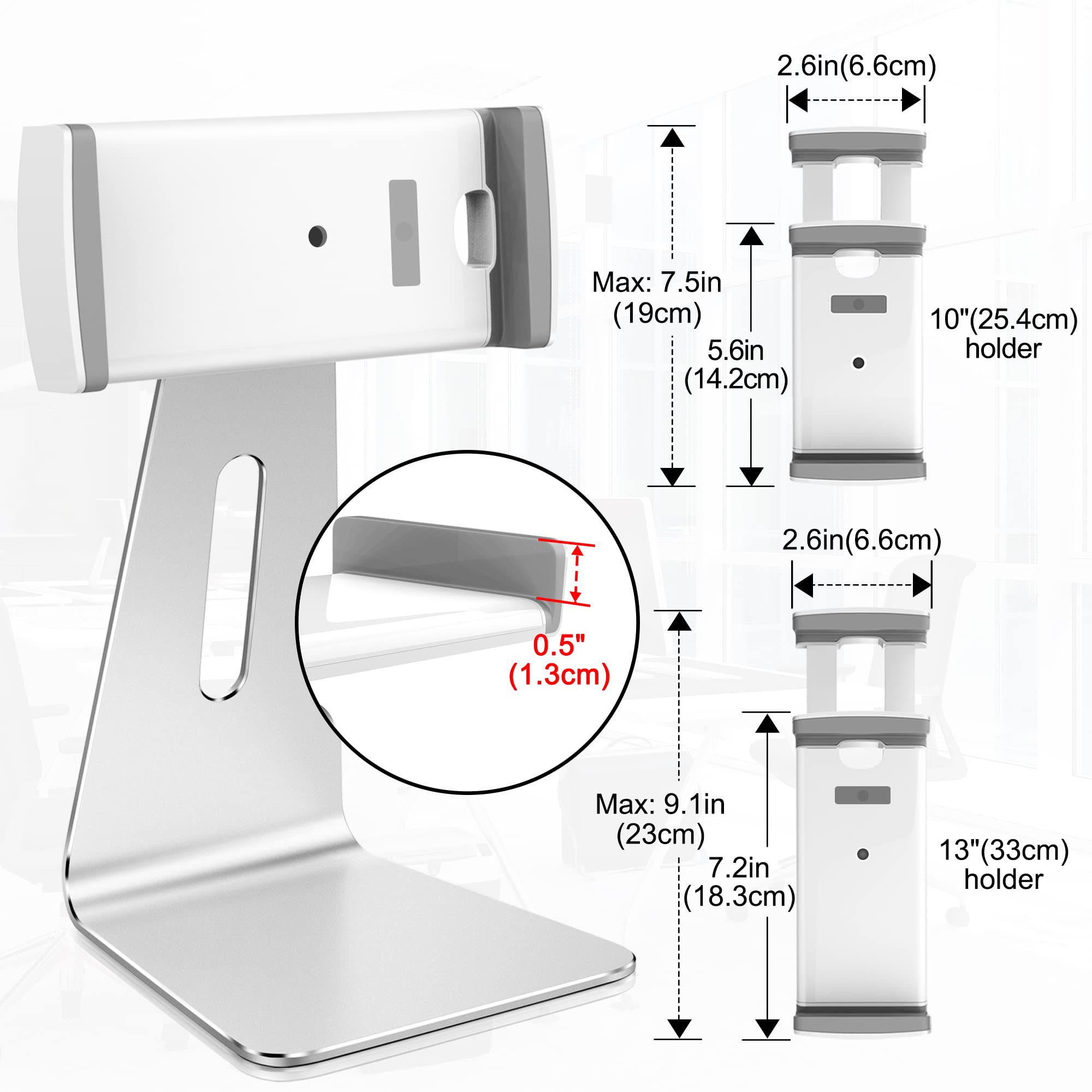 AboveTEK Elegant Tablet Stand, Aluminum iPad Stand Holder, Desktop Kiosk POS Stand for 7-13 inch iPad Pro Air Mini Galaxy Tab Nexus, Tablet Mount for Store Showcase Office Reception Kitchen Countertop