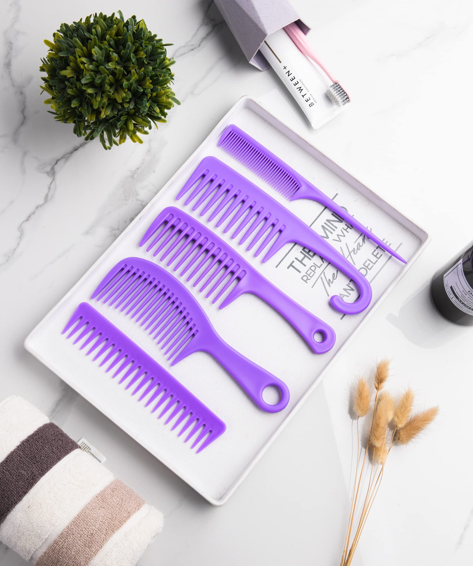 5 Pcs Hair Comb Set, Wide Tooth Detangling Comb,Large Shower Comb with Hook,Fine Tooth Rat Tail Comb Professional Styling, No Handle Women Brush For Curly, Wet, Dry, Long and Thick Hair.