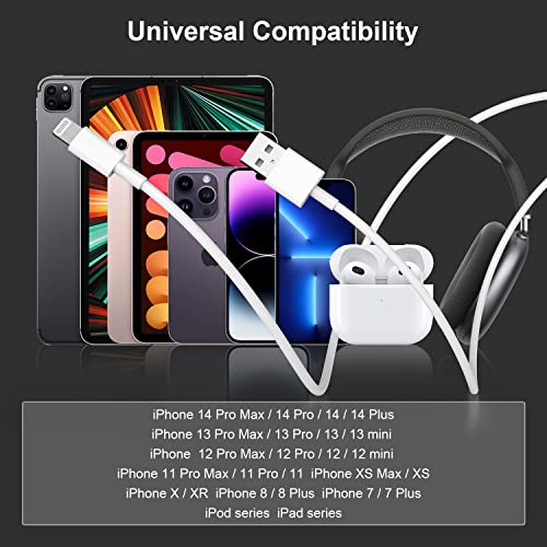 6 ft iPhone Charger 3pack, [Apple MFi Certified] USB to Lightning Cable 6ft, iPhone Charger Cord 6 Foot, 6 Feet Super Fast Apple Charging Cable for iPhone 14/13/12/11/Pro/13 Max/X/XS/XR/XS Max/8/7/XS