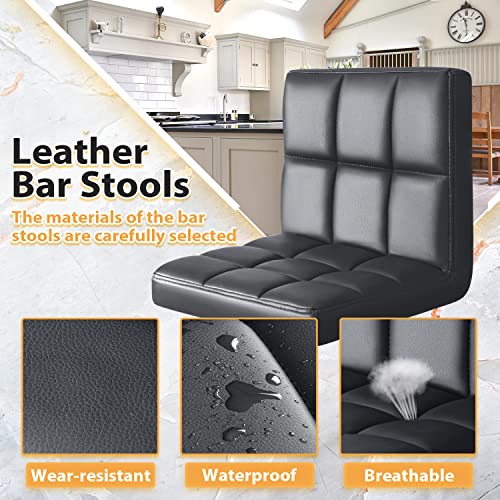 GUNJI Bar Stools Modern PU Leather Adjustable Barstools with Back Armless Hydraulic Kitchen Counter Height Swivel Bar Stool Set of 2 (Black)