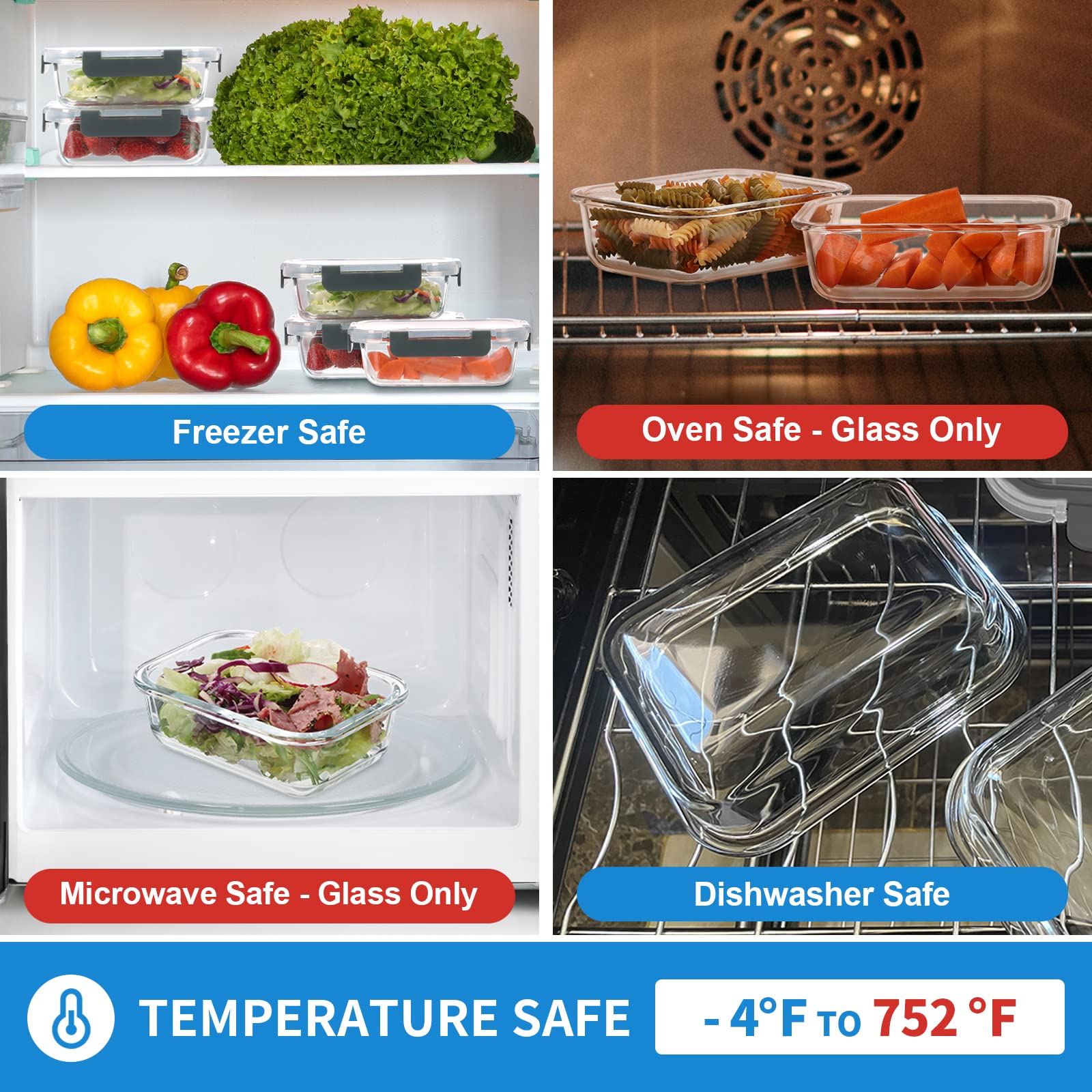 24-Piece Small Glass Food Storage Containers with Lids Airtight, 1.5 Cup Meal Prep Containers Set, Microwave and Dishwasher Safe, Leak-Proof, BPA-Free, Clear/Grey