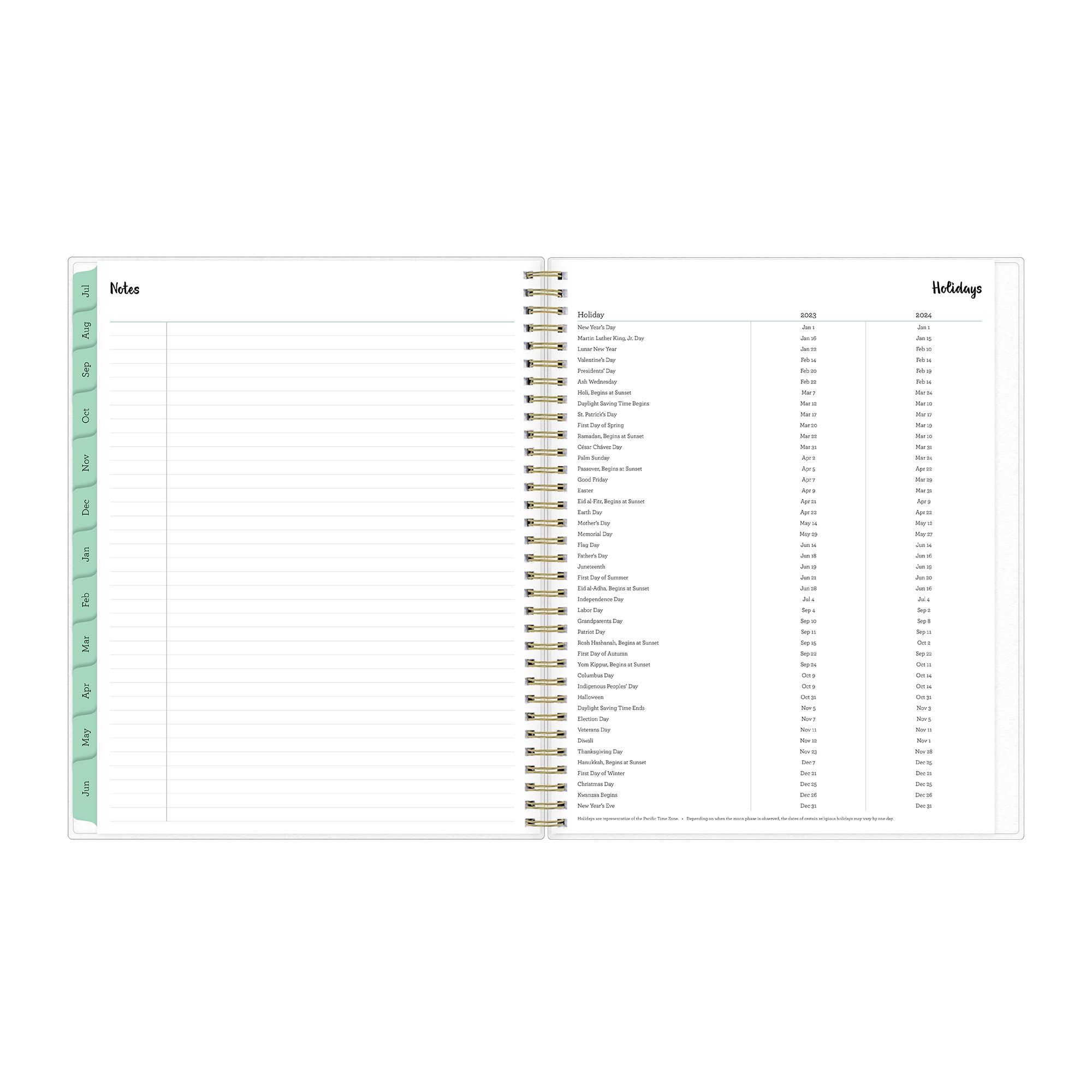 2023-2024 Blue Sky™ Laurel Frosted Polypropylene Weekly/Monthly Academic Planner, 8-1/2" x 11", Mint Green, July 2023 to