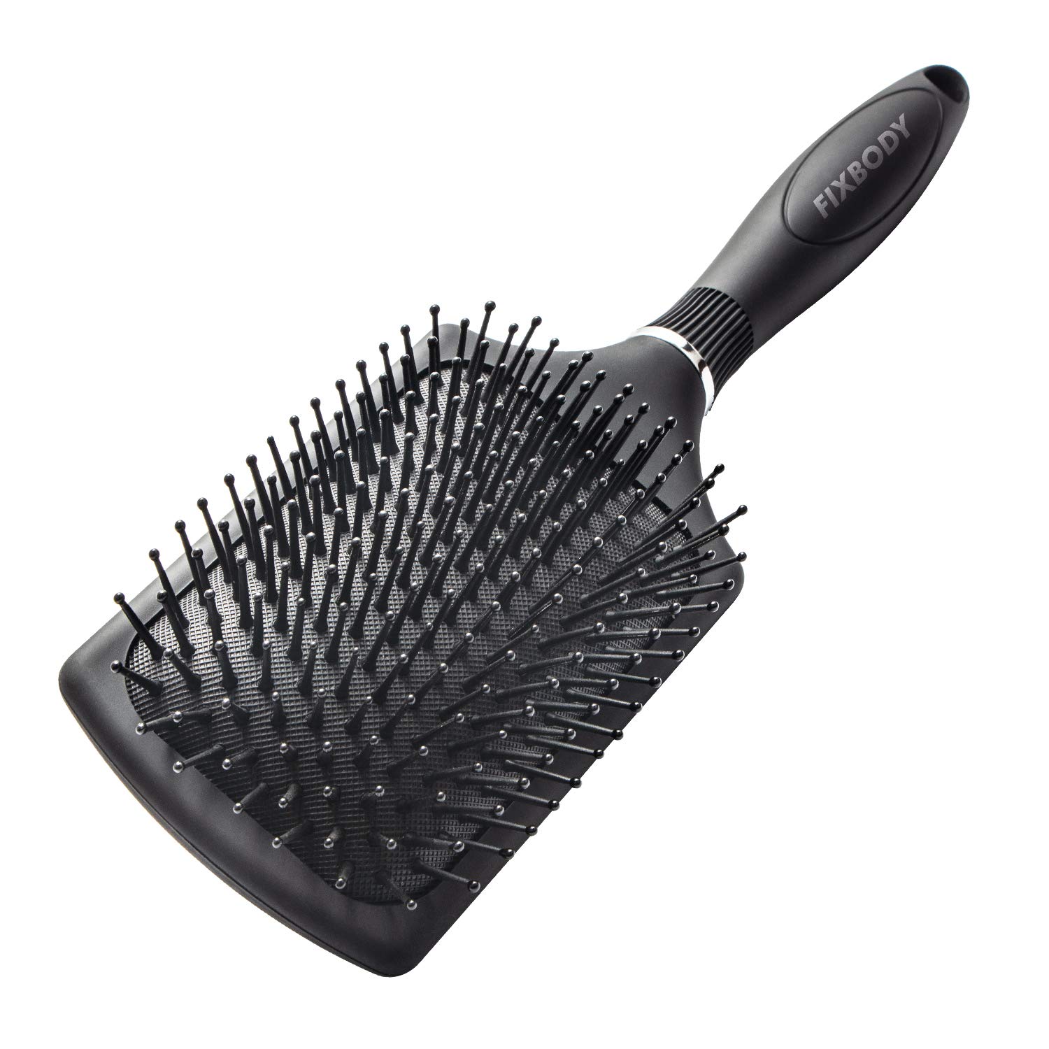 FIXBODY Paddle Brush with A Large Cushion, Smoothing Detangling Brush for Long Thick Hair, Both Wet & Dry - Black Mate