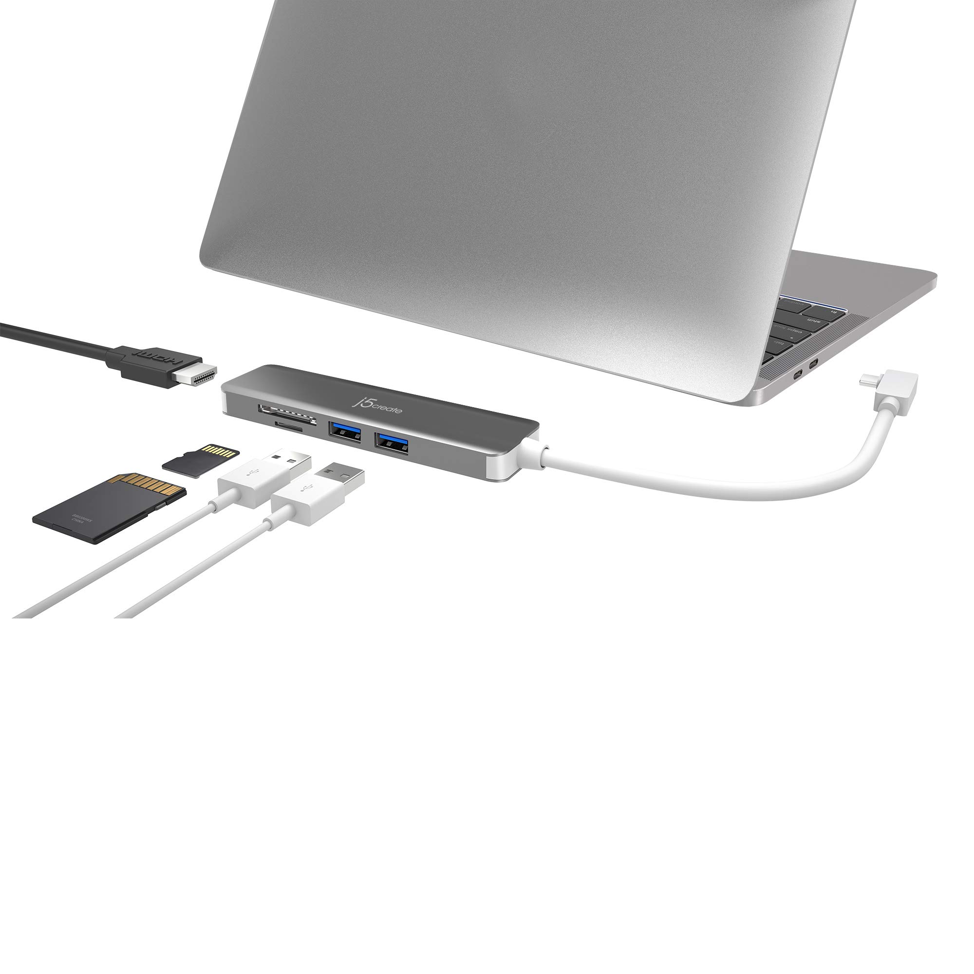 j5create 5 in 1 Compact USB-C Hub, Type C Adapter with 4K HDMI, 2 USB 3.0 Ports, SD and microSD Card Reader, for MacBook Pro, MacBook Air, XPS, Chromebook, and Other USB C Windows Laptops (JCD372)