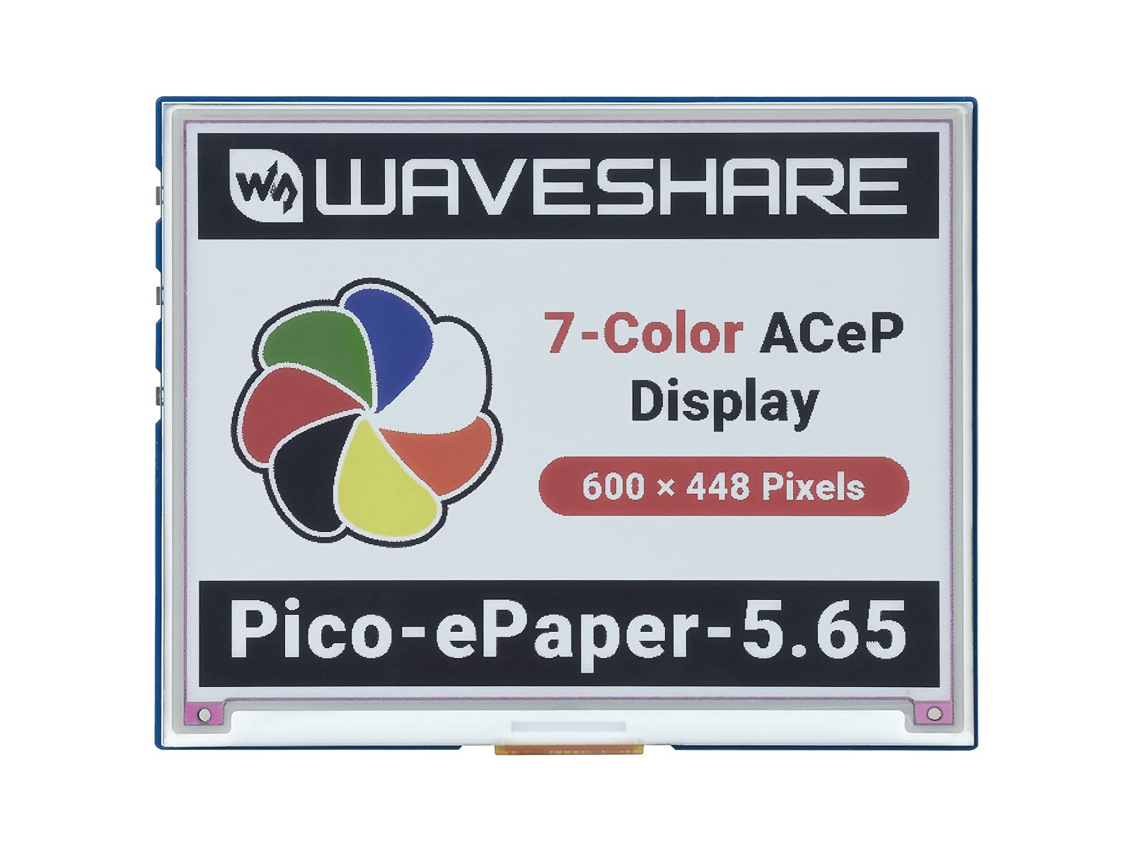 waveshare TOP1 5.65inch 7-Color e-Paper E-Ink Display Module for Raspberry Pi Pico, 600 × 448 Resolution Screen Advanced Color ePaper (ACeP) Technology, Low Power Wide Viewing Angle