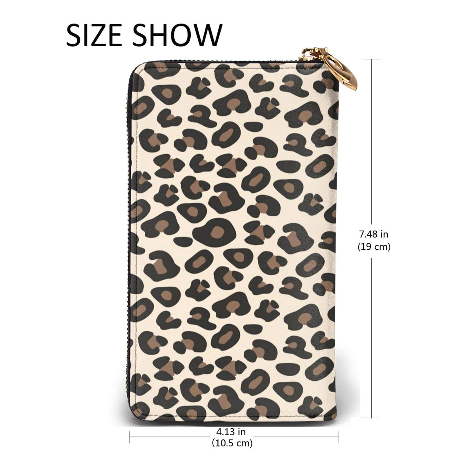 AJUNJUNPAI Cheetah Leopard Print Cowhide Leather Clutch Print Wallet for Women Purse Organizer Zip Around Cards Phone Holder, Black, One Size