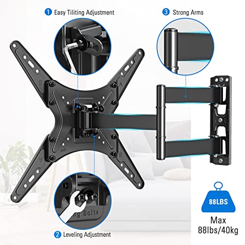 MOUNTUP TV Wall Mount, TV Mount Swivel and Tilt Full Motion for Most 26-55 Inch LED LCD Flat Curved TVs with Single Stud Articulating Arm, Wall Mount TV Bracket up to VESA 400x400mm & 88lbs, MU0014
