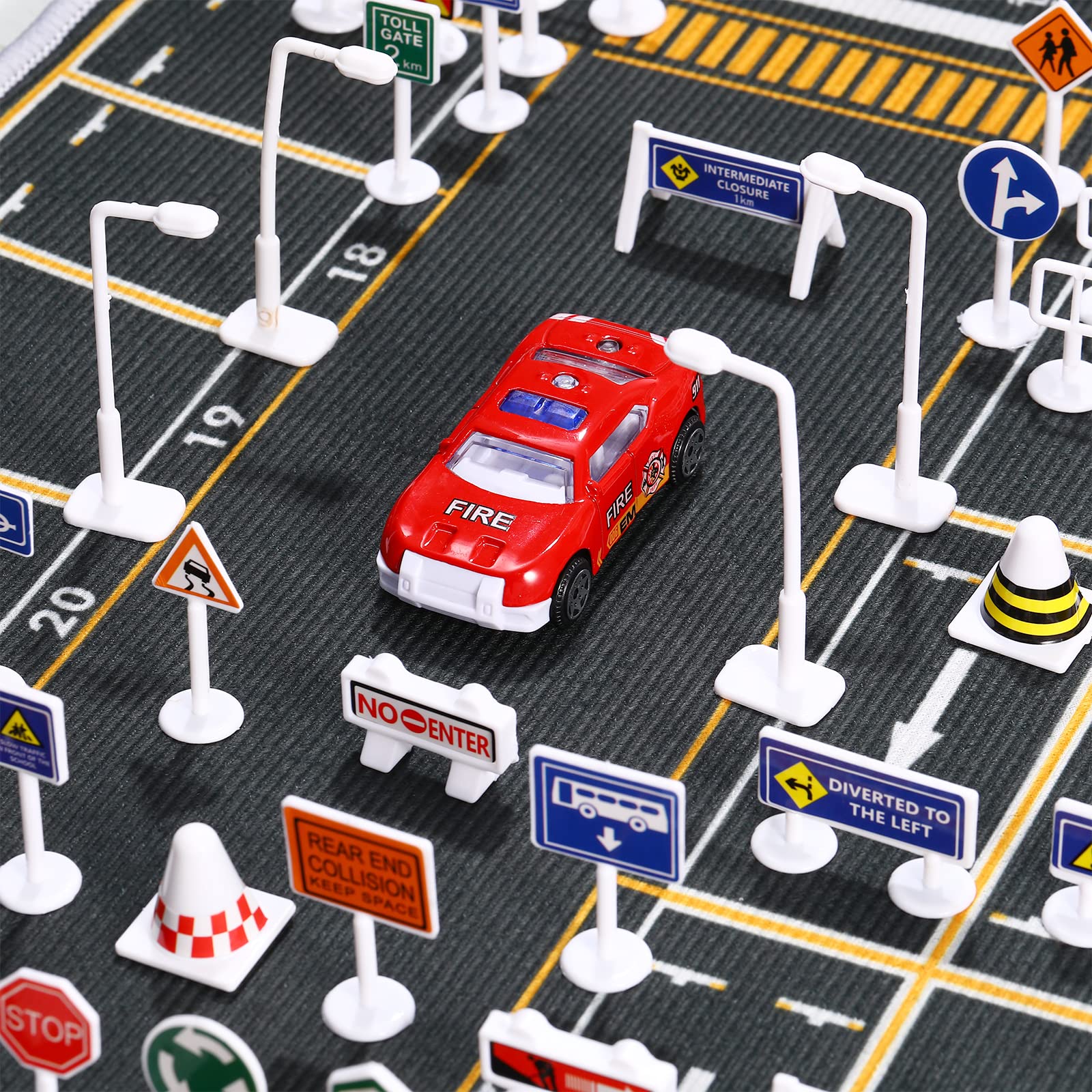 56Pcs Street Road Signs Playset Traffic Signs Playset Mini Electric Traffic Lights Toy Road Signs for Play(Mini Size)