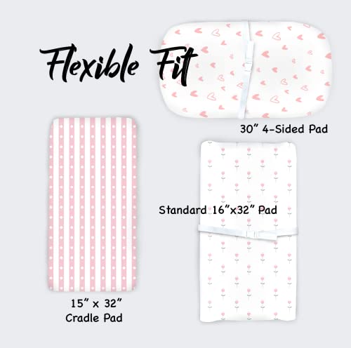 Cambria Baby 100% Organic Cotton Changing Pad Covers or Cradle Sheets with Reinforced Safety Strap Holes. Soft, Pre-Shrunk, and Machine Washable. Girl 3 Pk