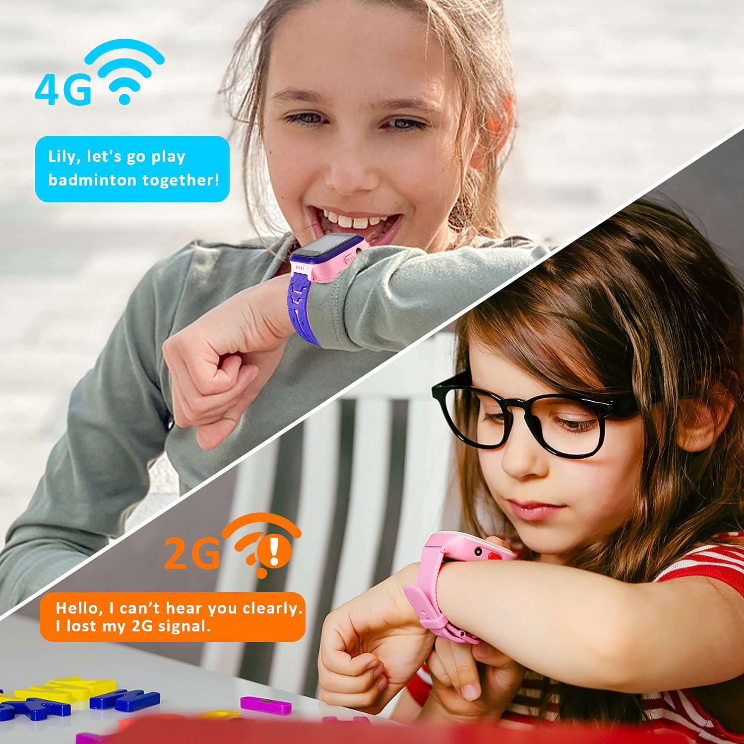 Kids Smart Watch, 4G WiFi GPS LBS Tracker SOS Emergency Call Video Chat Children Smartwatches, IP67 Waterproof Phone Watch for Age 4-12 Boys Girls, Compatible with Android/iPhone iOS (Pink)