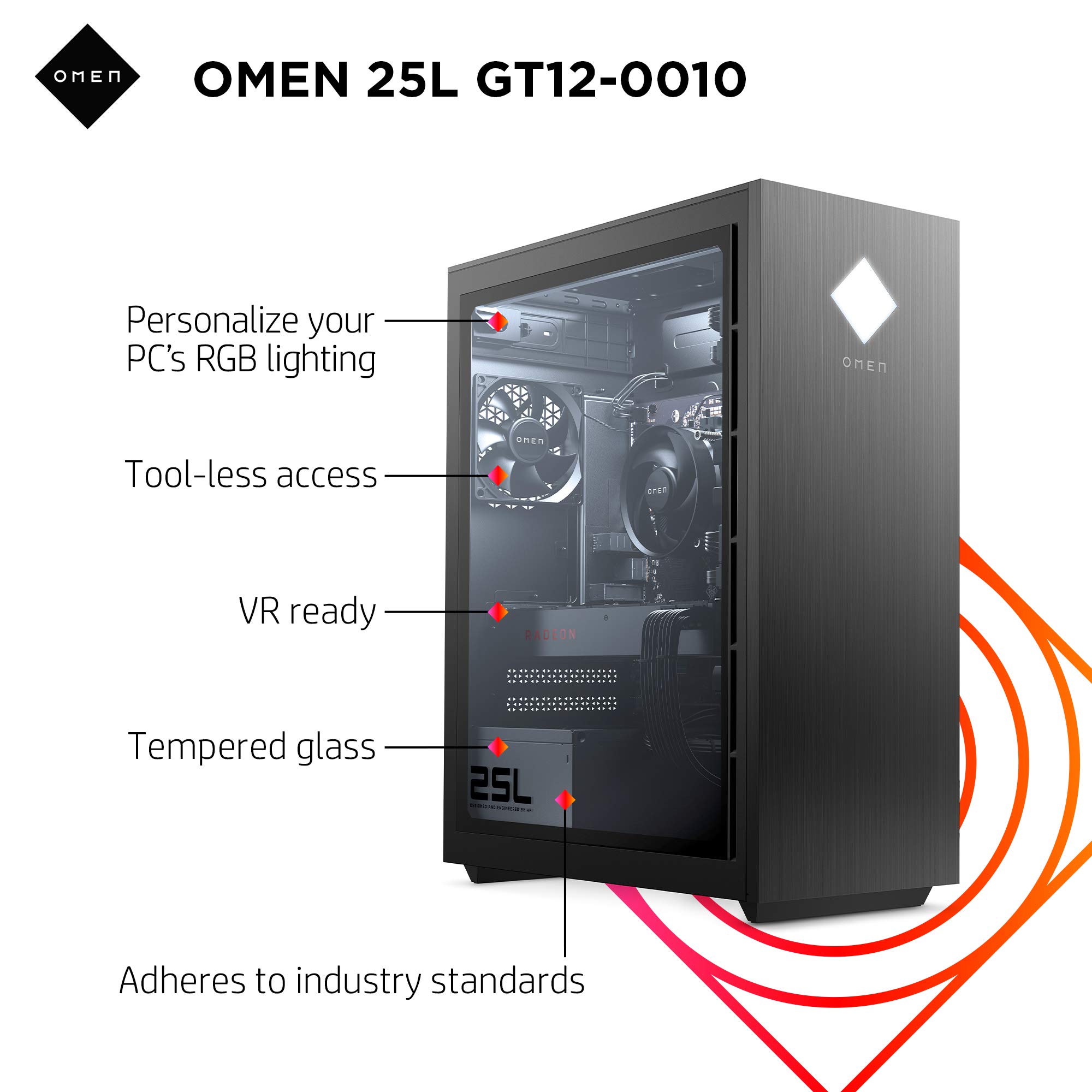 OMEN 25L Gaming Desktop PC, AMD Radeon RX 5500, AMD Ryzen 5 3500, HyperX 8GB DDR4 RAM, 512GB PCIe NVMe SSD, Windows 10 Home, VR Ready, RGB Lighting (GT12-0010, 2020 Model)