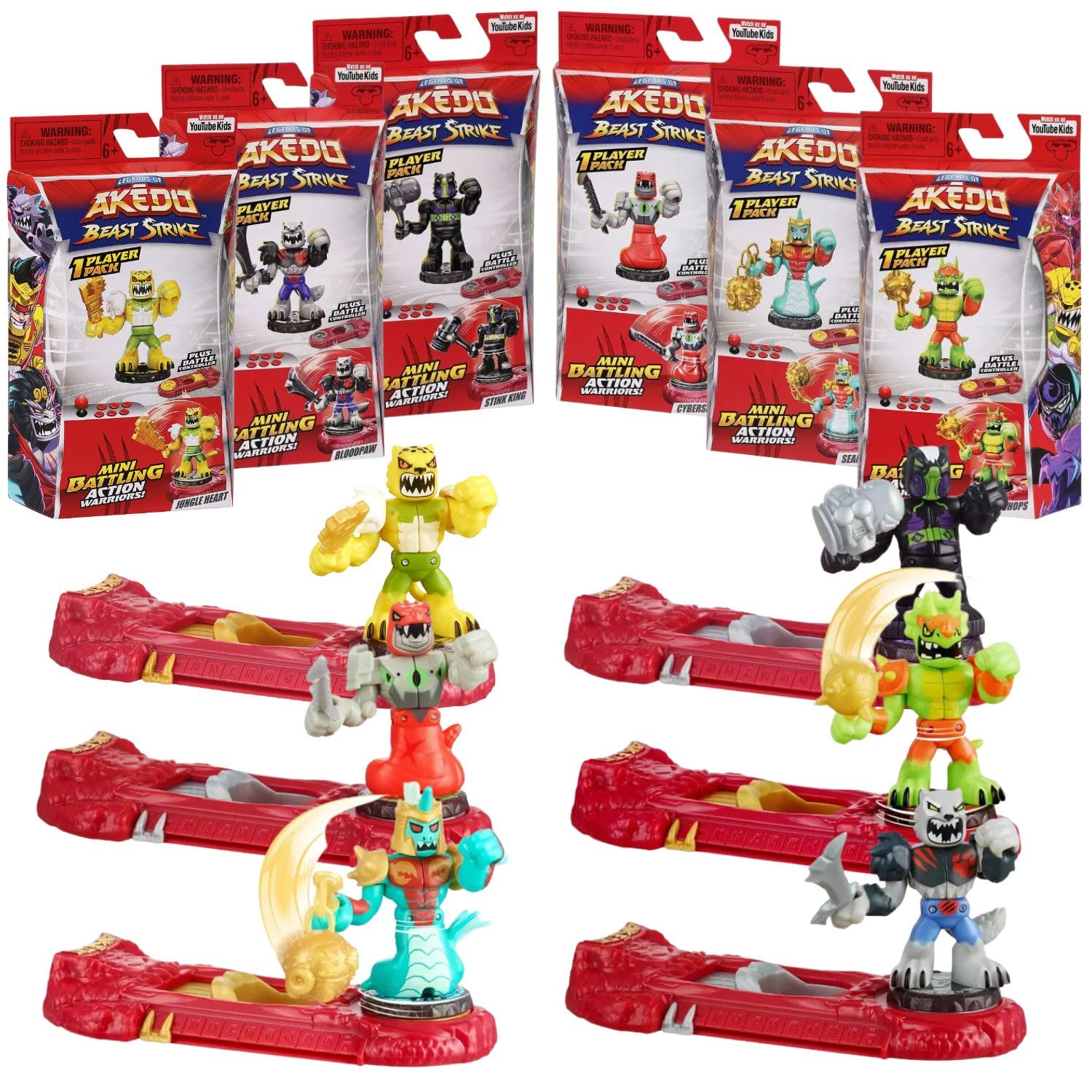 Akedo Beast Strike Ultimate Arcade Warriors Mini Battling Action Figures with Battle Controller - 2 Pack (Assorted) with 2 Gosutoys Stickers
