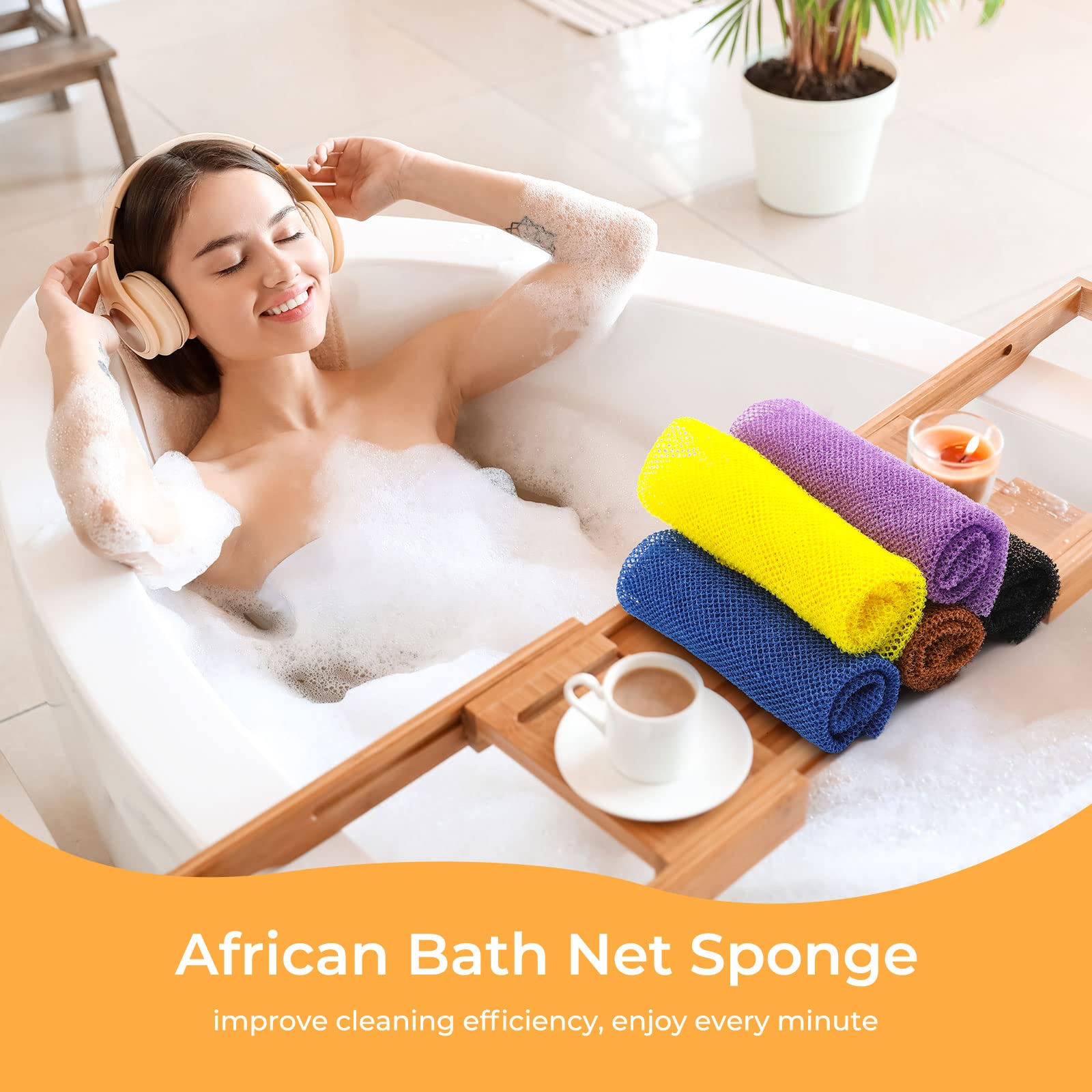 5 Pieces African Net Sponge, African Long Net Bath Sponge, Exfoliating Net Shower Sponge for Body African, Net Bathing Sponge Body Scrubber, Back Scrubber Skin Smoother for Daily Use